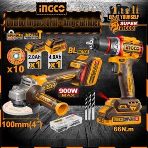 Ingco Combo Kit Cordless Angle Grinder and Cordless Impact Drill