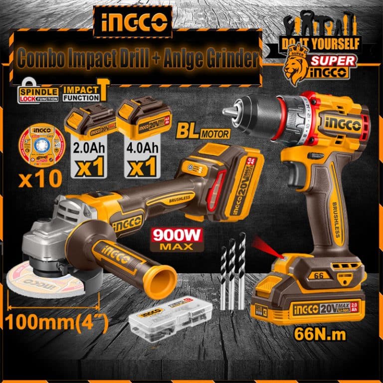 Ingco Combo Kit Cordless Angle Grinder and Cordless Impact Drill