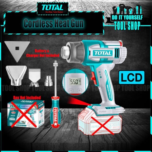 Total Cordlesss Heat Gun With 3 Pcs nozzles, 1 Scraper total tool
